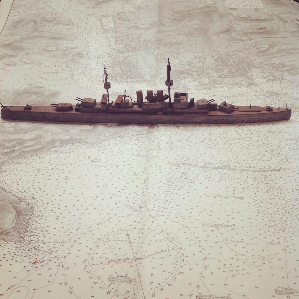 Scratch-built Battleship (three funnels) - On The Square Emporium
