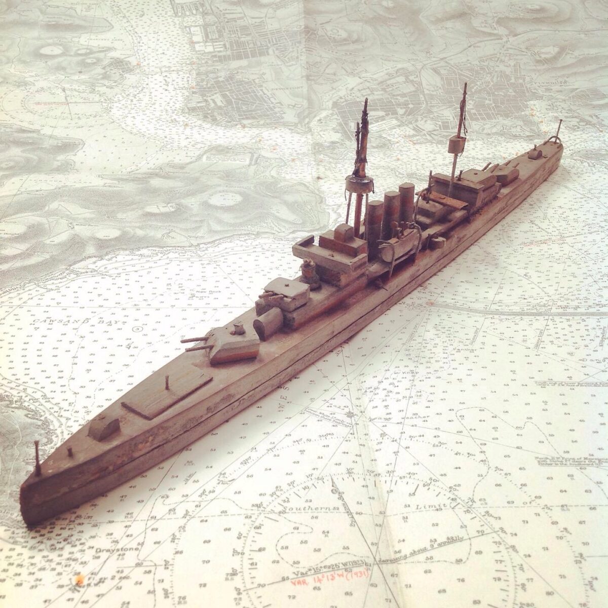 Scratch-built Battleship (three funnels) - On The Square Emporium