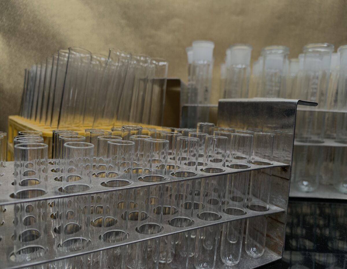 Vintage metal test tube rack with test tubes - On The Square Emporium