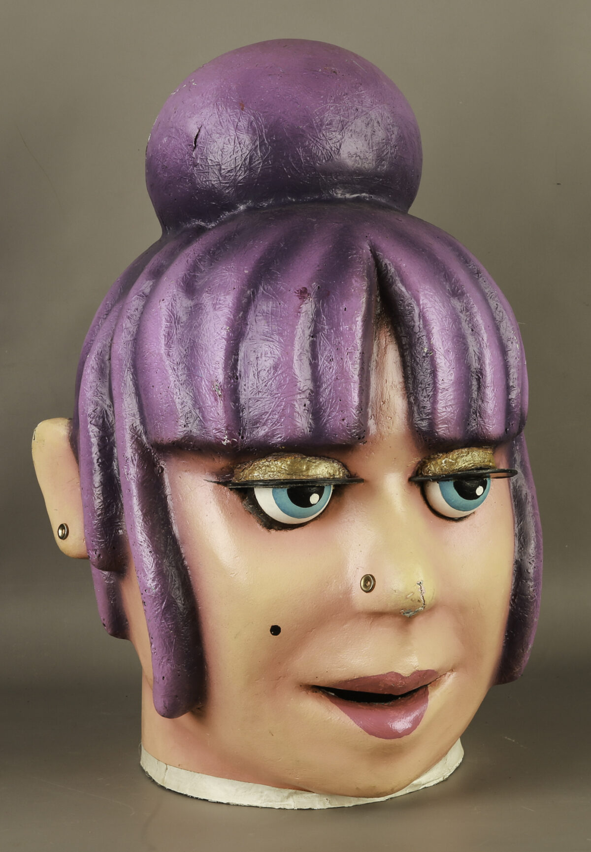Large wearable Carnival Head [purple hair] - On The Square Emporium