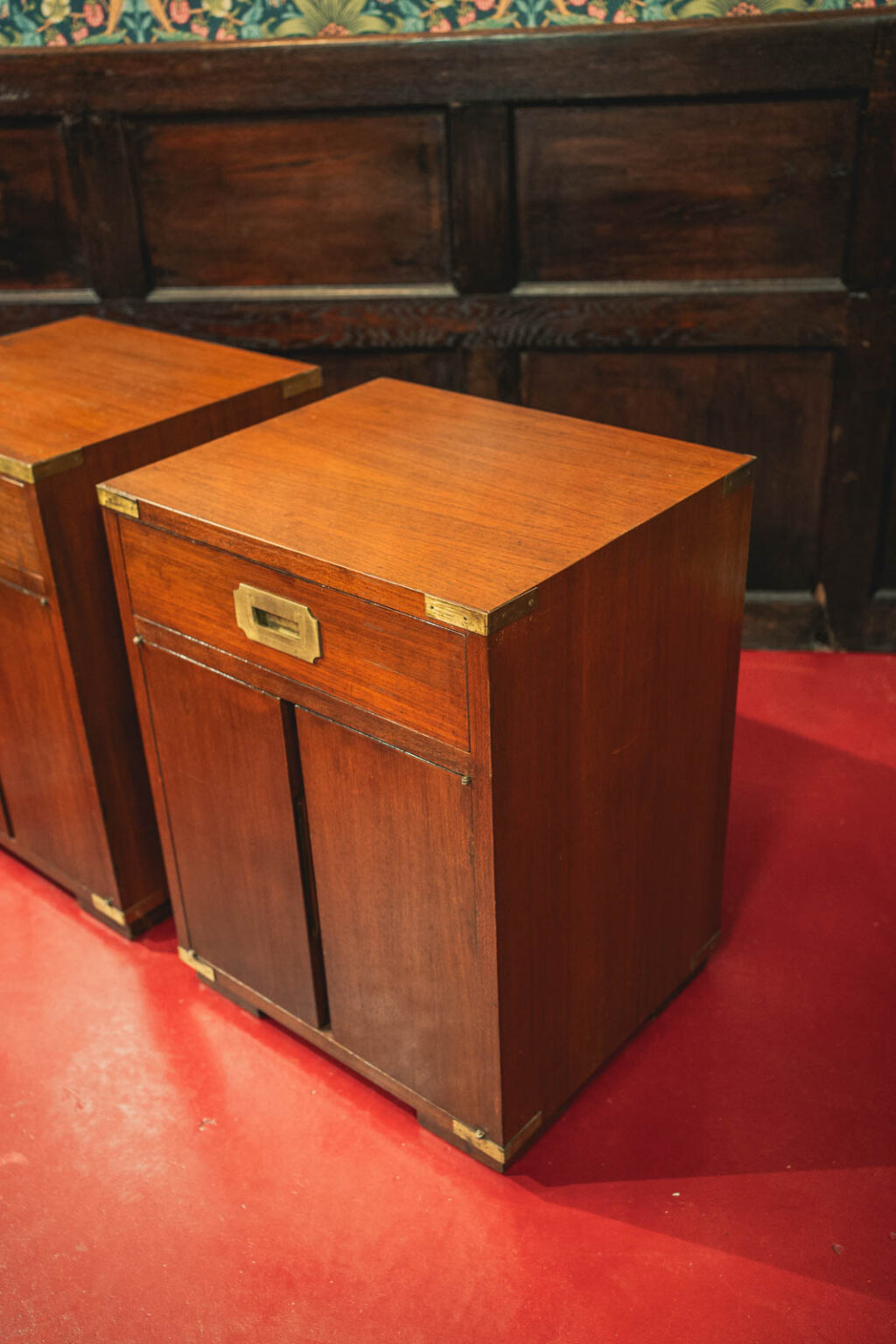 Pair of Campaign Style Teak Bedside Lockers - OTSE
