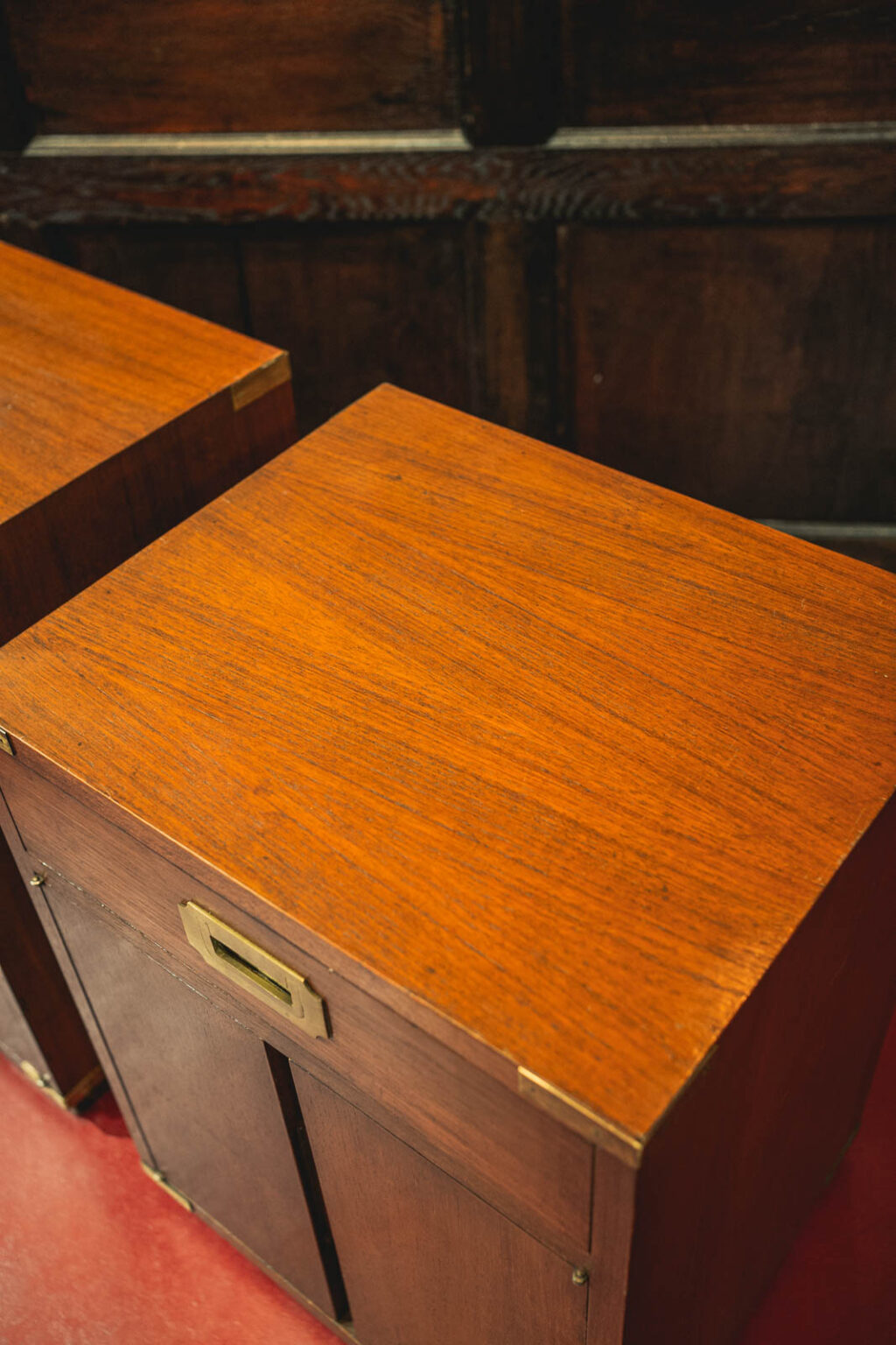 Pair of Campaign Style Teak Bedside Lockers - OTSE