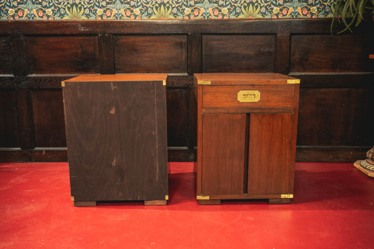 Pair of Campaign Style Teak Bedside Lockers - OTSE