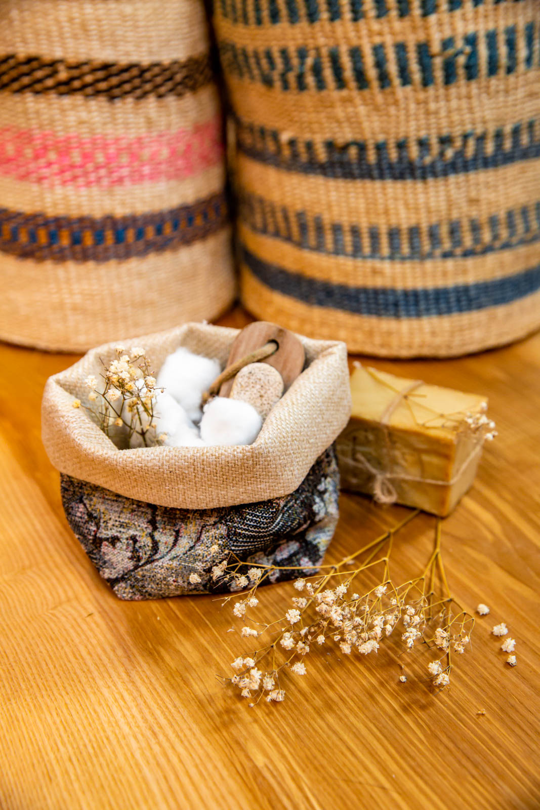 Wheat x Dark Floral Handmade Fabric Pot - OTSE