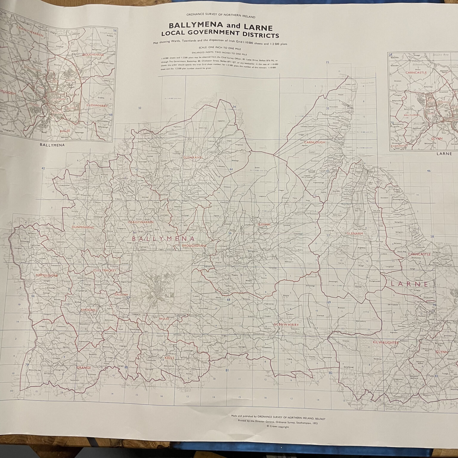 Vintage Townland Ordnance Survey Map of Ballymena and Larne - On The ...