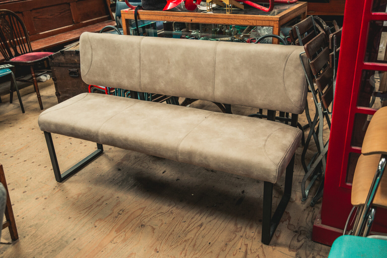 Light Grey Upholstered Bench Seat - On The Square Emporium