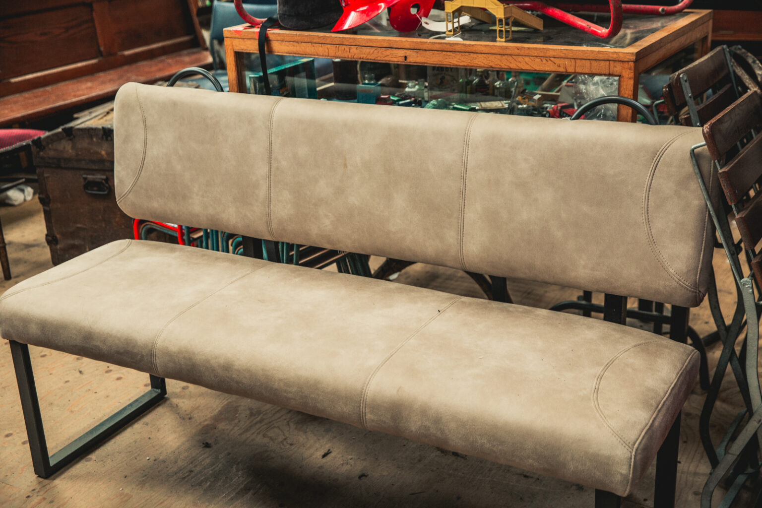 Light Grey Upholstered Bench Seat - On The Square Emporium