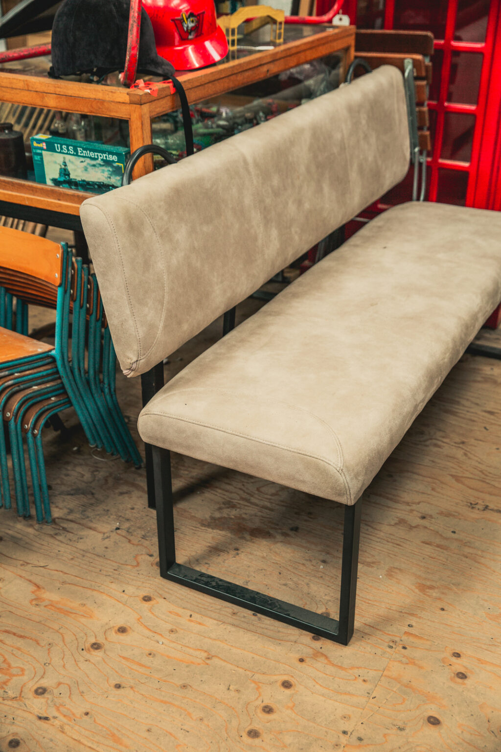 Light Grey Upholstered Bench Seat - On The Square Emporium