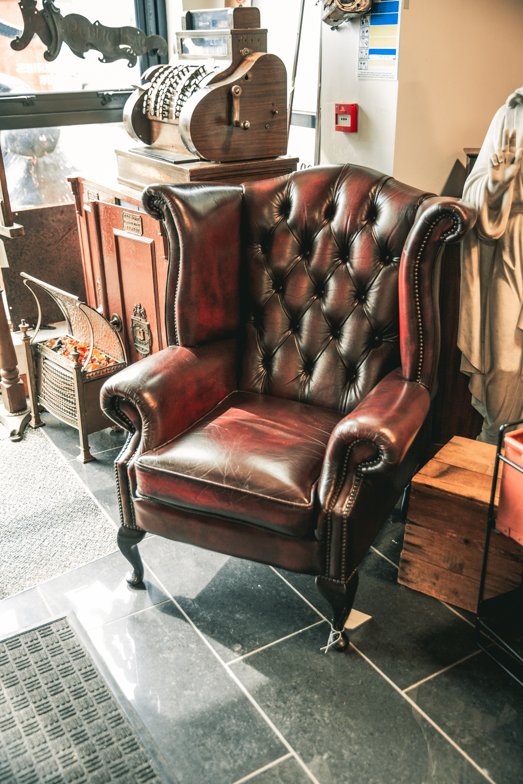 Red Leather Wing Back Chesterfield Chair - On The Square Emporium