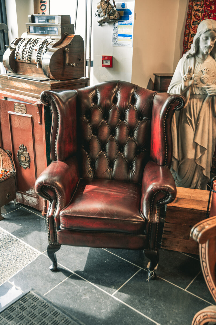 Red Leather Wing Back Chesterfield Chair - On The Square Emporium