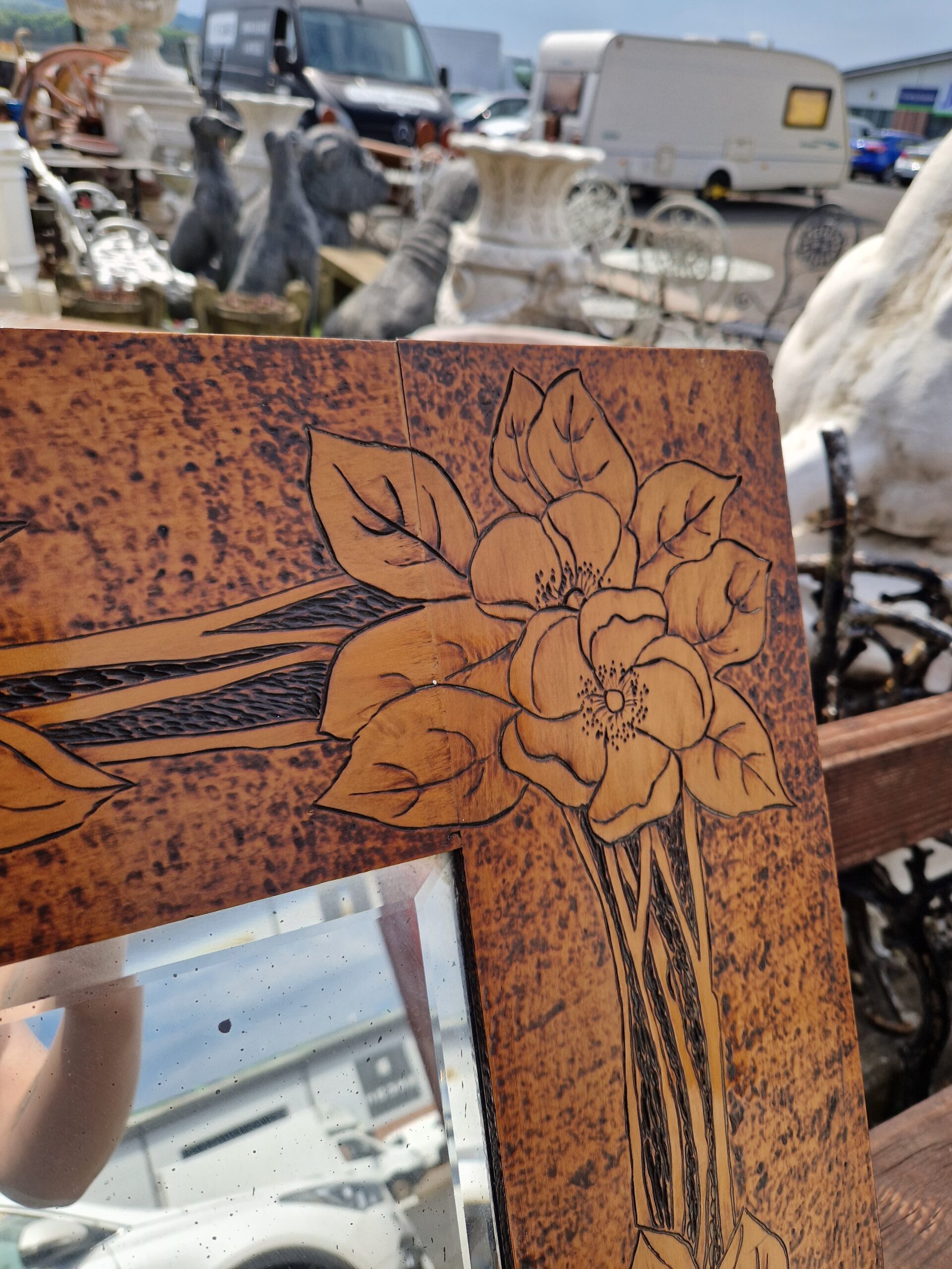 Engraved Wooden Frame Mirror - On The Square Emporium