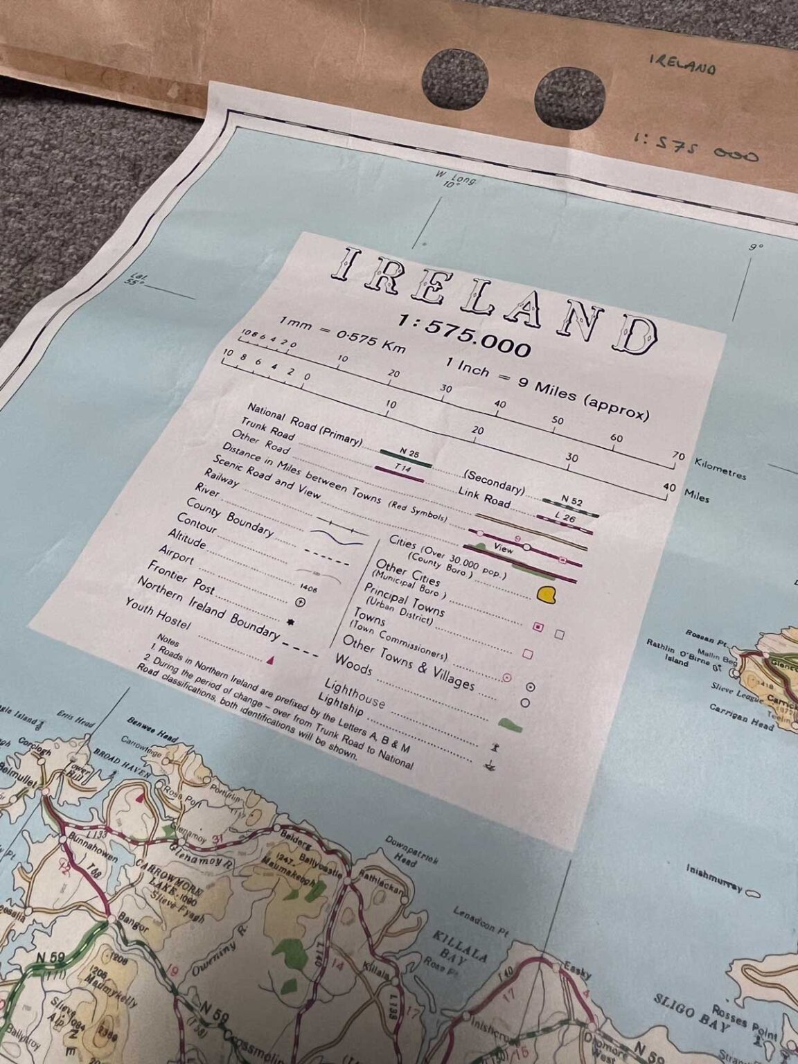 Vintage 1985 Ordnance Survey Map of Ireland - On The Square Emporium