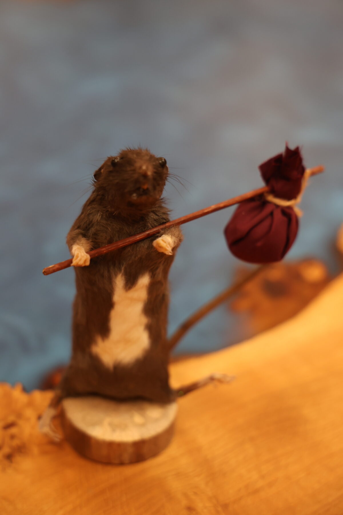 TD293 Taxidermy Sad Mouse with Bindle - On The Square Emporium