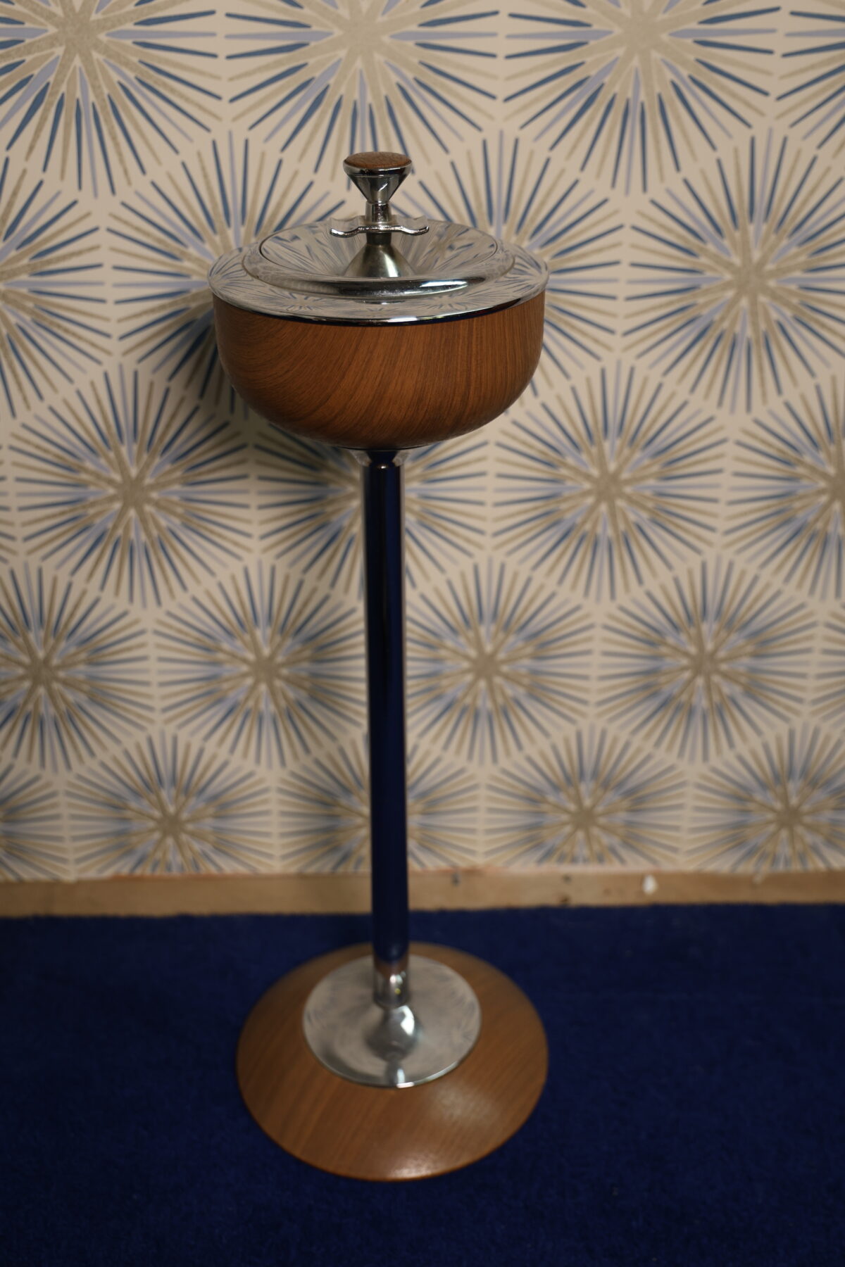 Mid Century Teak & Chrome Ashtray Stand - On The Square Emporium