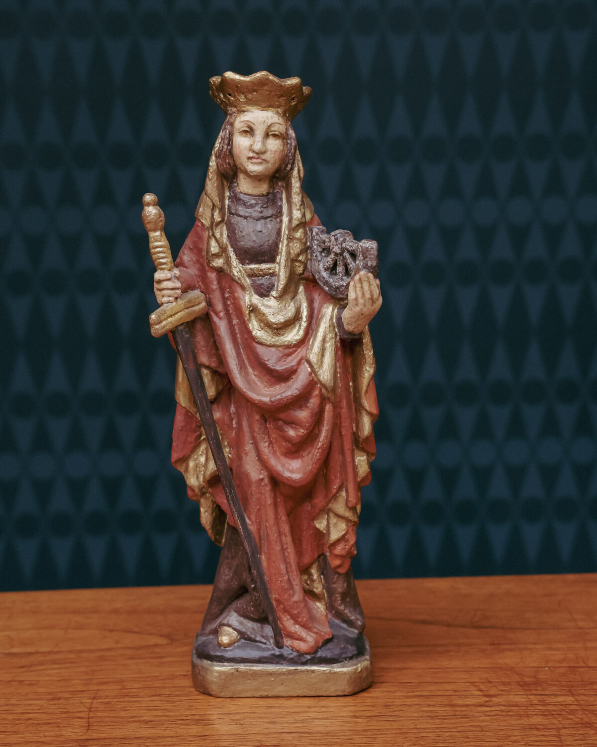 Victorian St Catherine of Alexandria Wooden Statue - On The Square Emporium