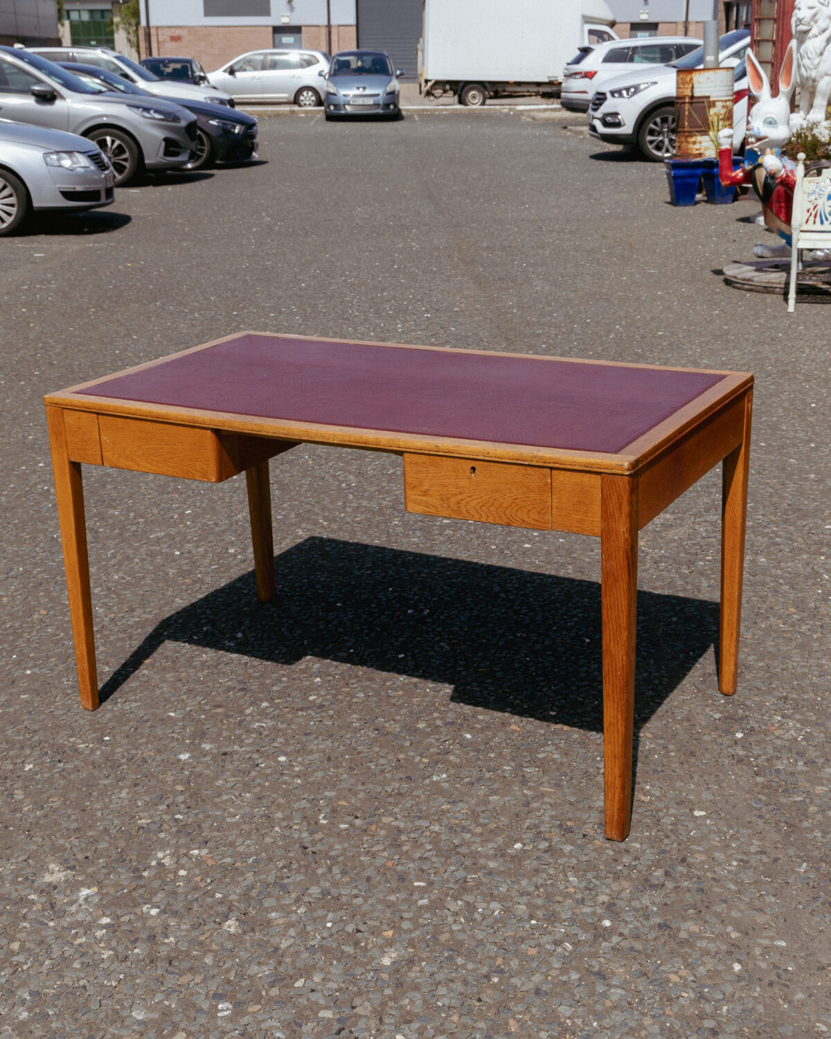 Mid Century Red Leather Top Desk - On The Square Emporium