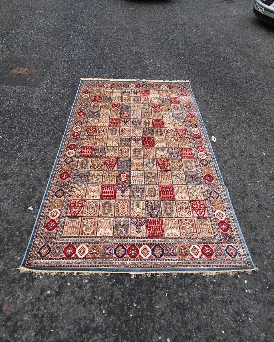 Duck Egg Blue Persian Cashmere Carpet with Panel Design ST28 - On The ...
