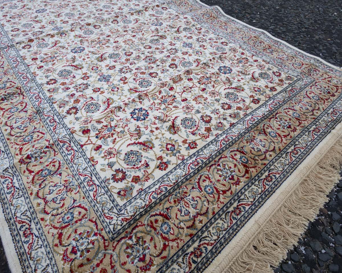 Ivory Floral Cashmere Rug with Gold Border ST16 - On The Square Emporium