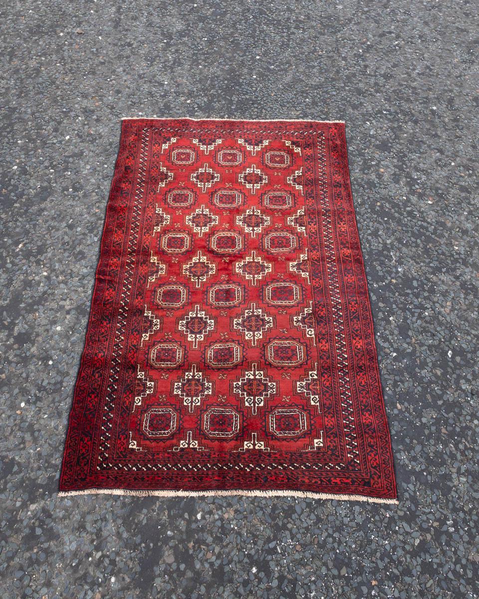 Handwoven Red Turkman Bokara Wool Rug ST10 - On The Square Emporium
