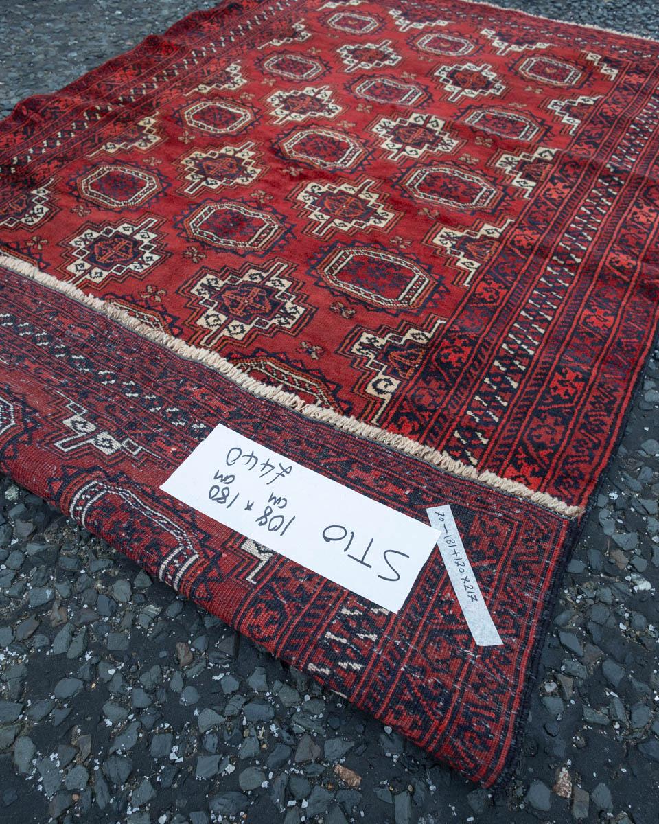 Handwoven Red Turkman Bokara Wool Rug ST10 - On The Square Emporium