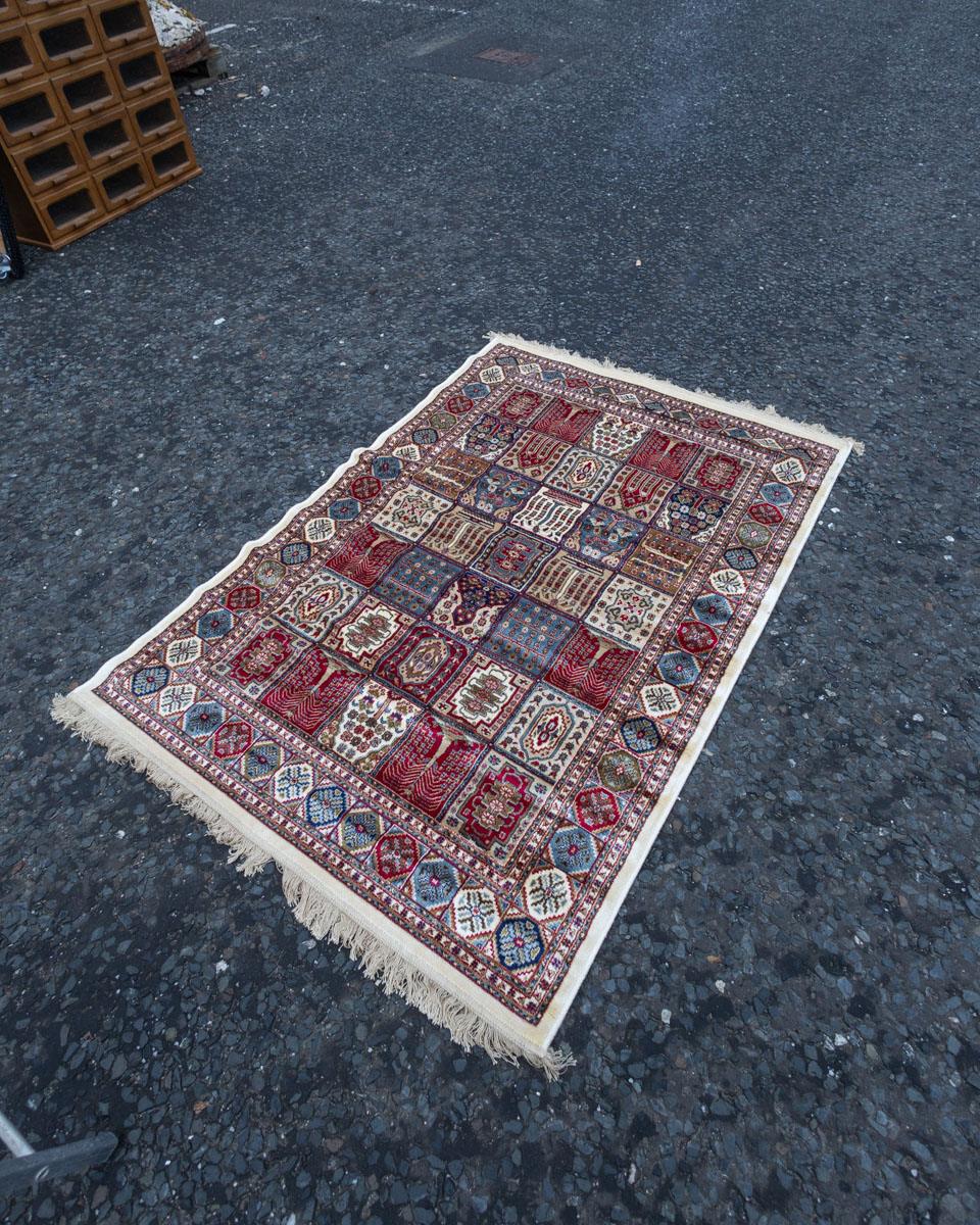 Ivory Persian Cashmere Rug with Geometric Panel Design ST19 - On The ...