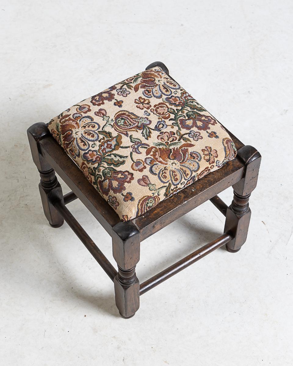 Vintage Wooden Footstool with Floral Cushion - On The Square Emporium