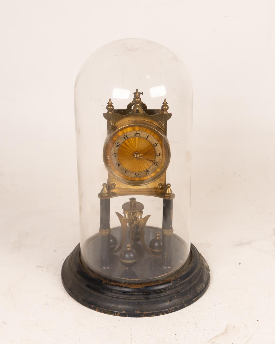 Antique Brass Mantel Clock Under Glass Dome - On The Square Emporium