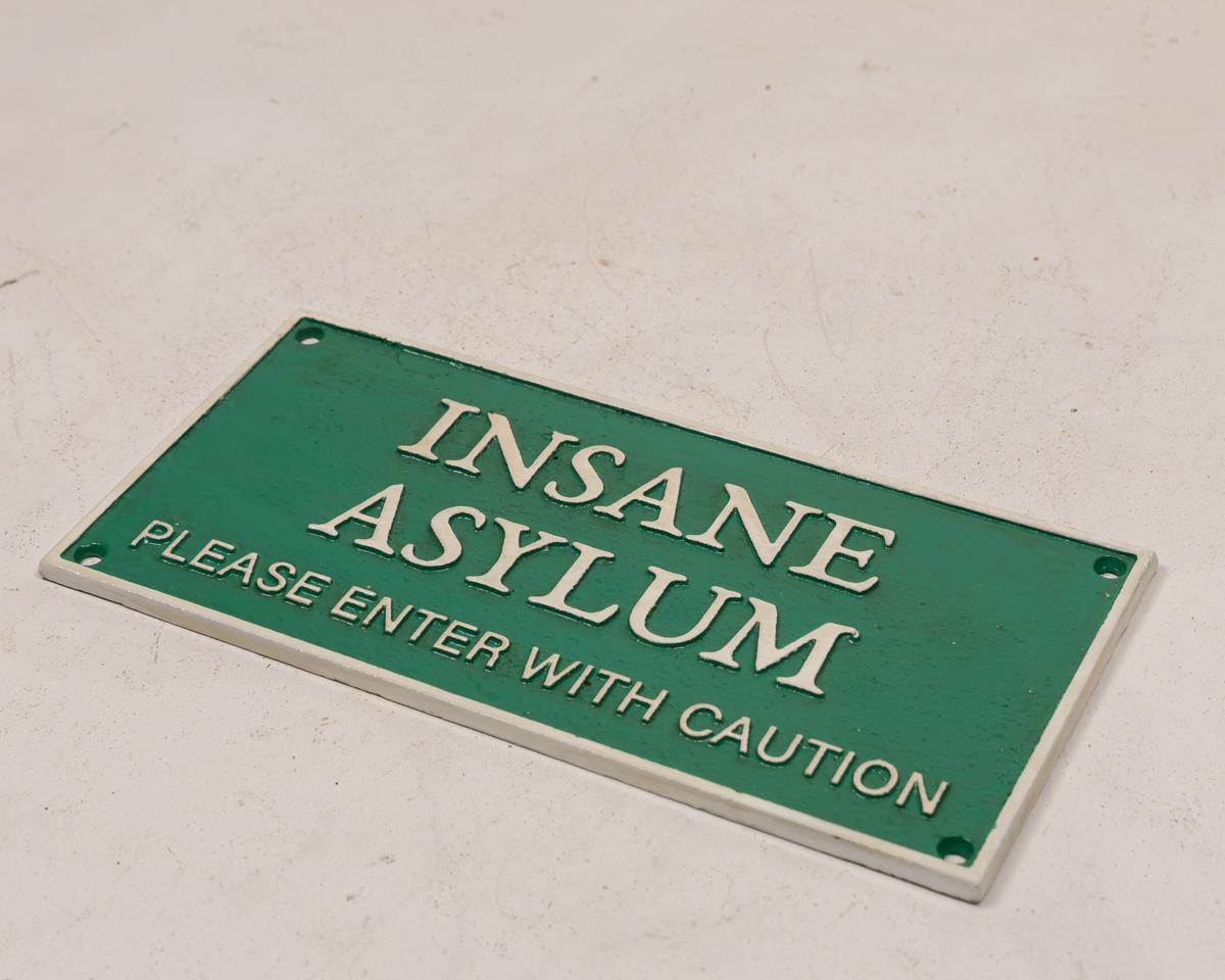 Cast Iron Insane Asylum Wall Plaque - On The Square Emporium