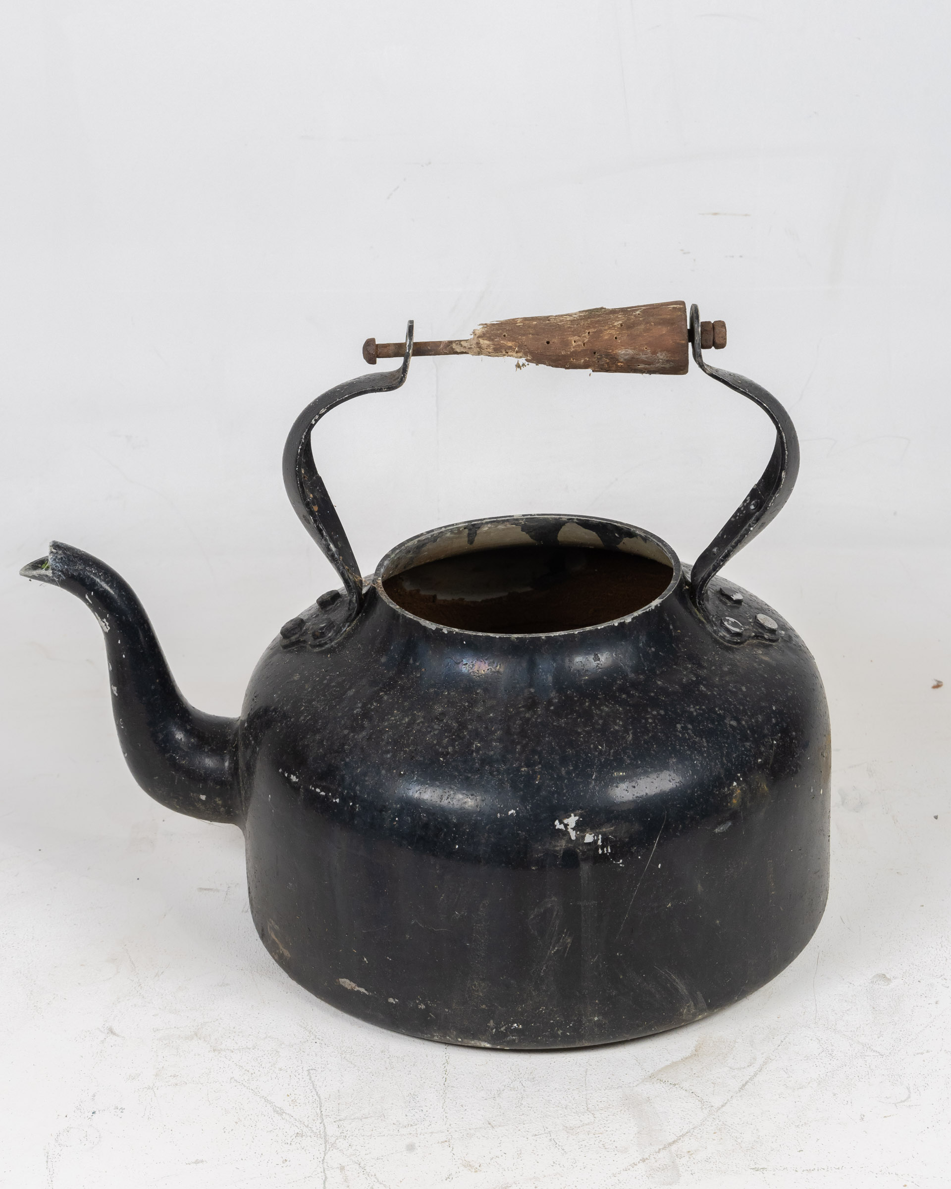 Vintage Black Kettle with Wooden Handle - On The Square Emporium