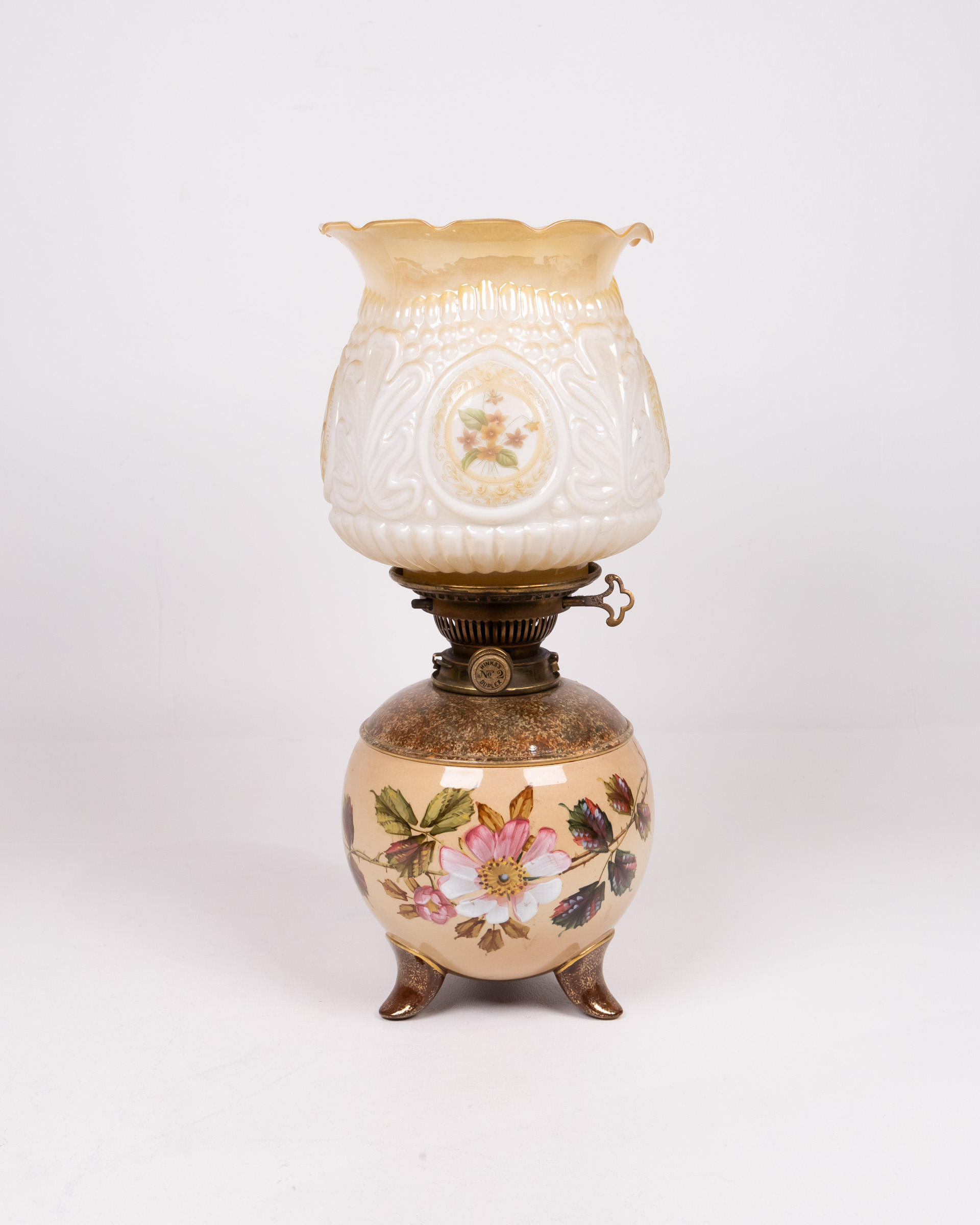 Vintage Hinks Duplex Floral Oil Lamp - On The Square Emporium