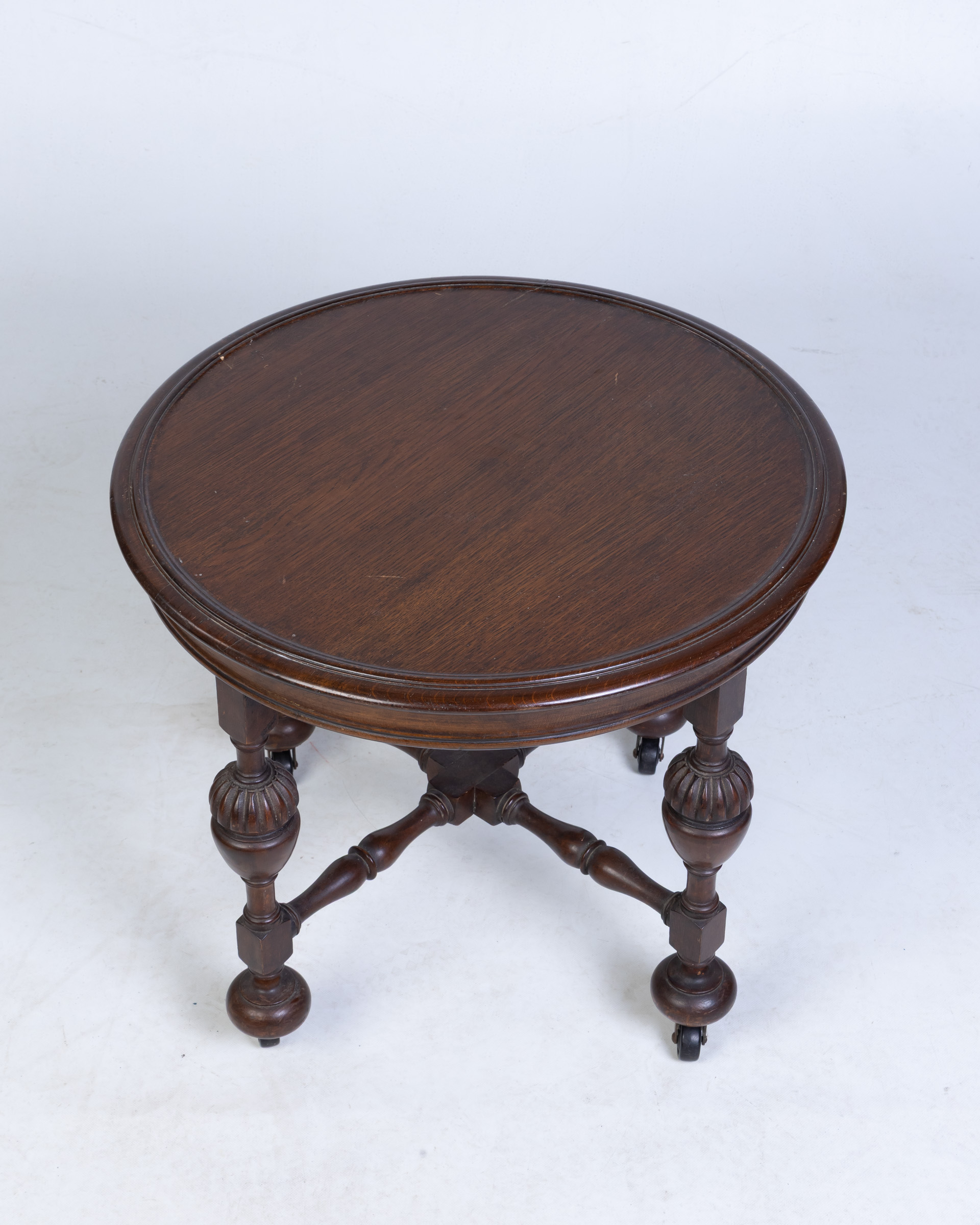 Vintage Round Wood Side Table with Rolling Castors - On The Square Emporium