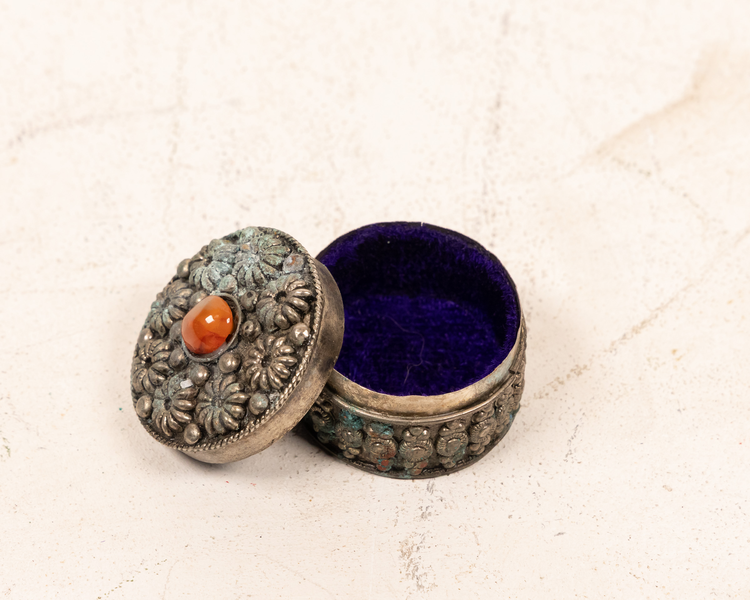 Vintage Silver Trinket Box with Agate - On The Square Emporium