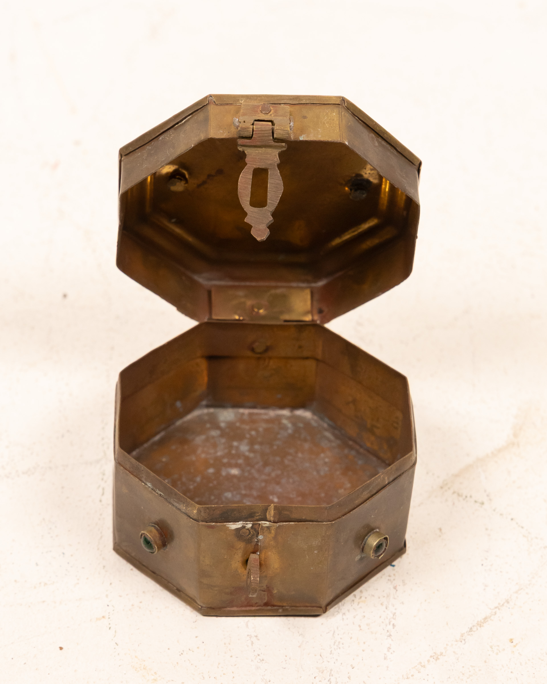 Antique Brass Trinket Box with Stone Detail - On The Square Emporium