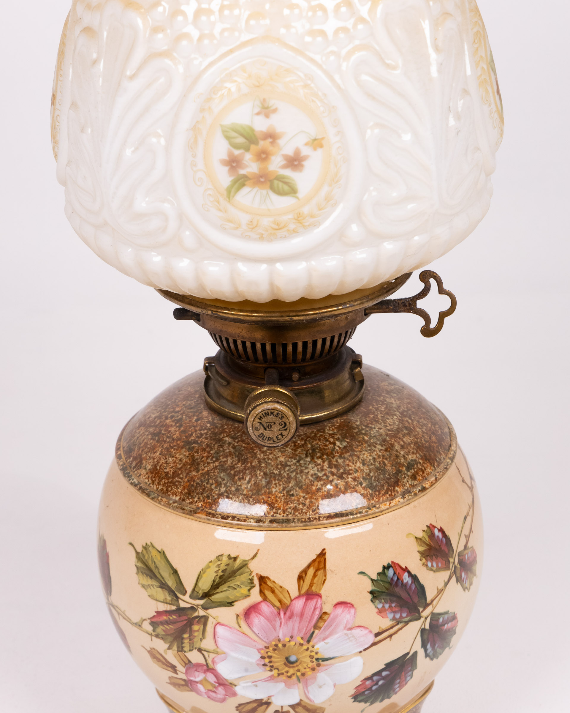 Vintage Hinks Duplex Floral Oil Lamp - On The Square Emporium