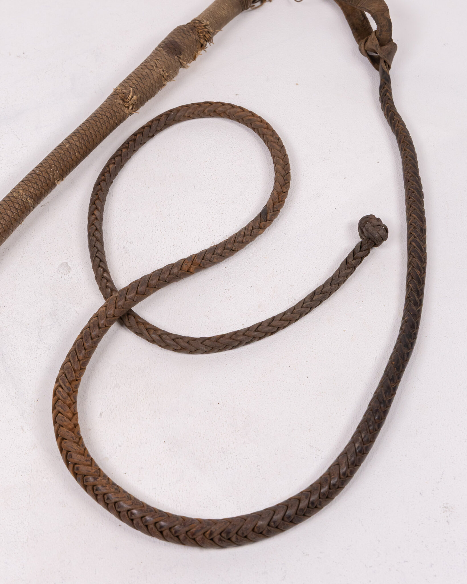 Antique Leather Whip with Bone Handle - On The Square Emporium