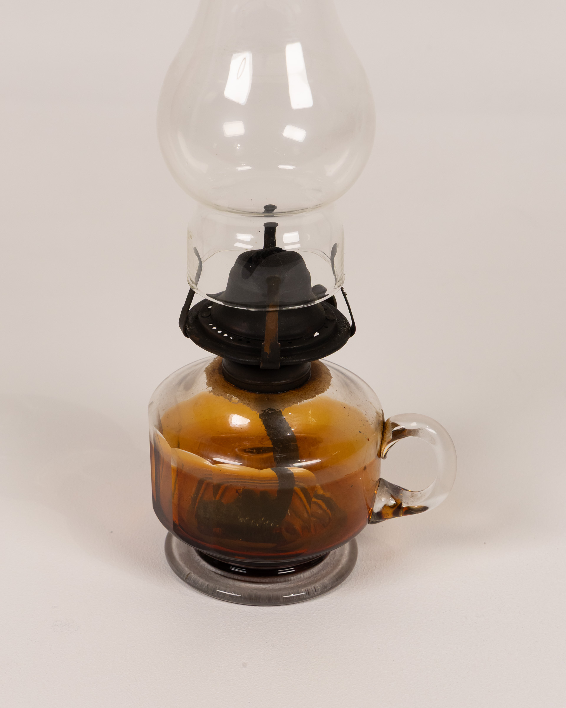 Vintage Clear Glass Oil Lamp with Handle - On The Square Emporium