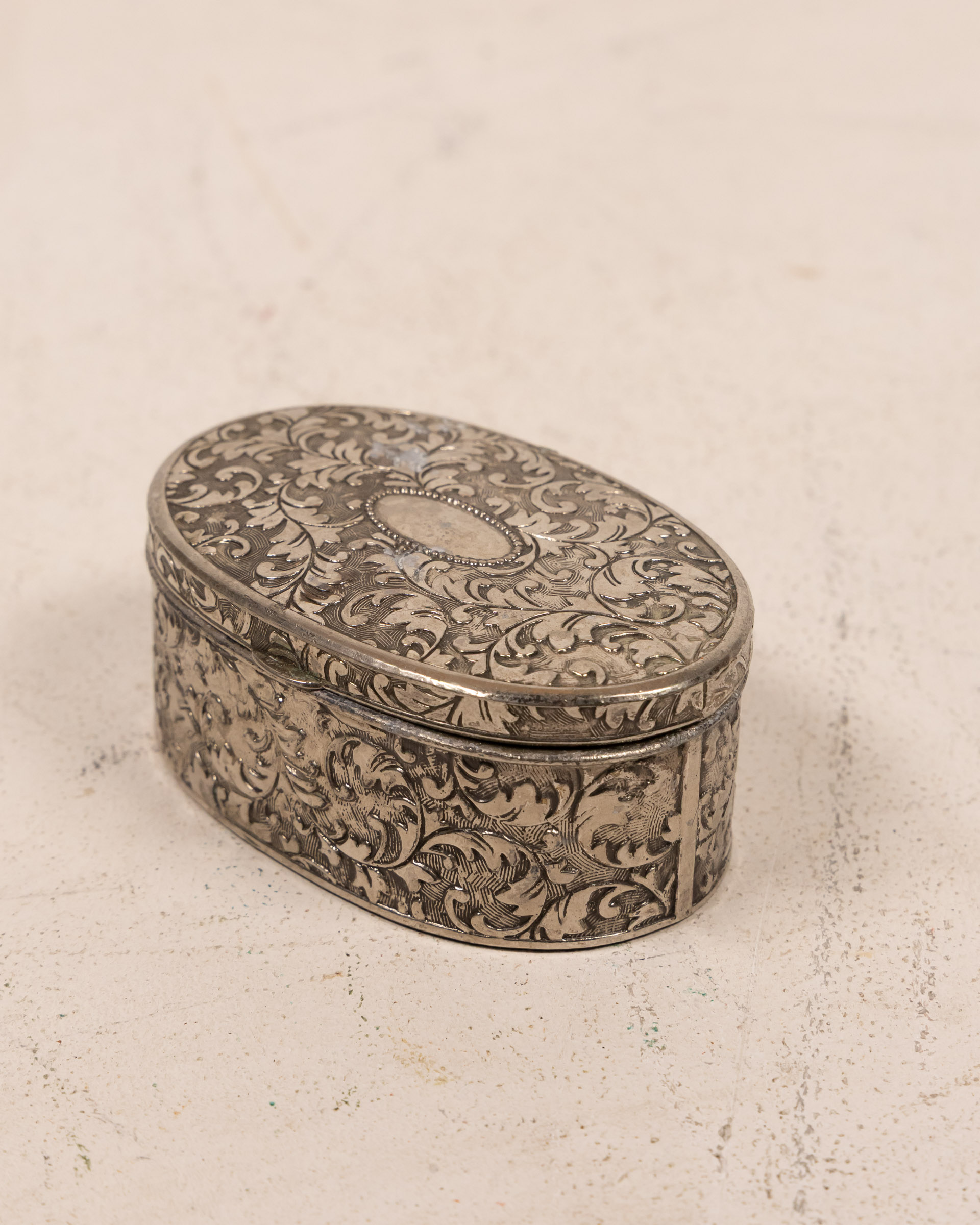 Vintage Silver Trinket Box with Floral Detail - On The Square Emporium