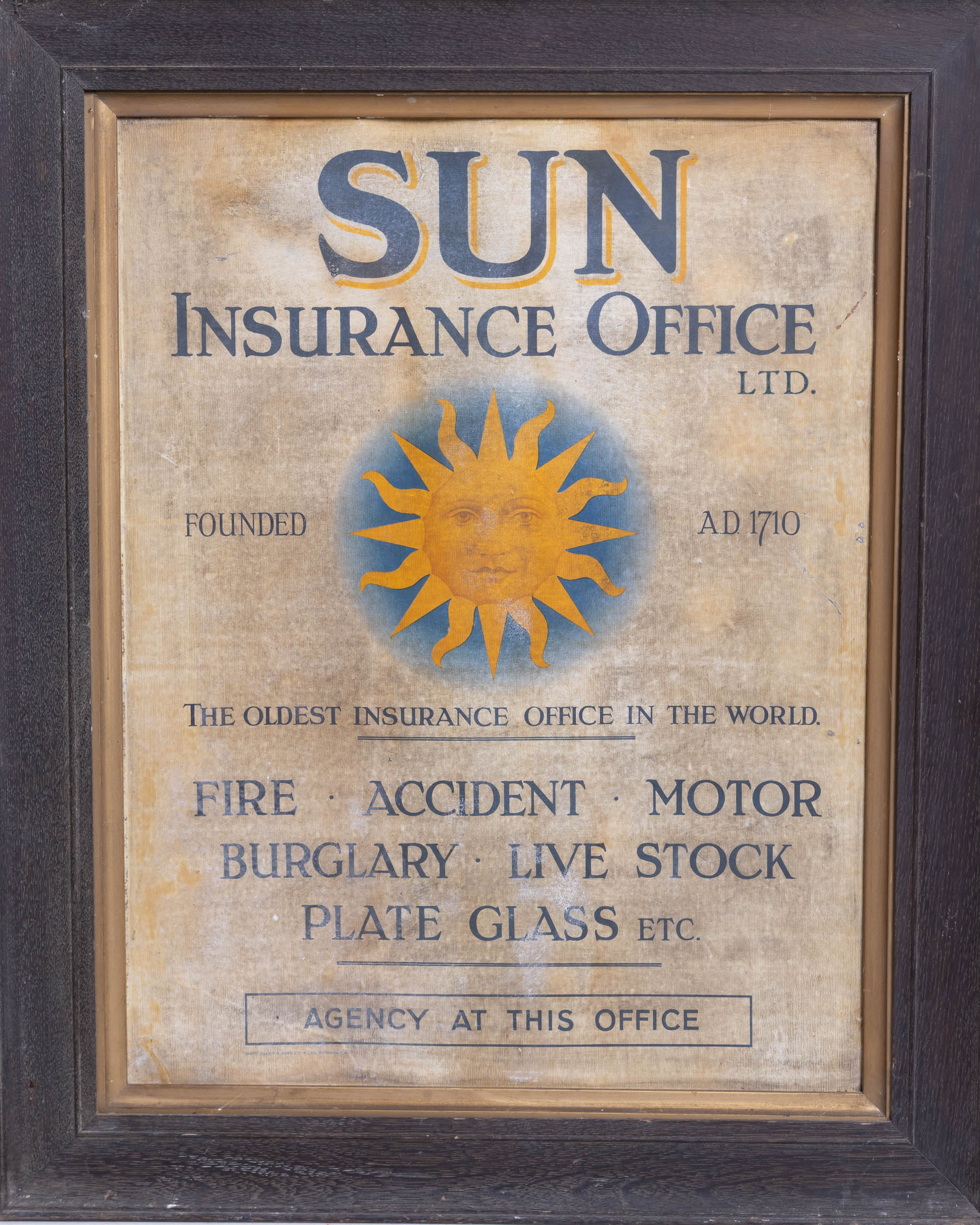 Original Sun Insurance Office Framed Advertisement - On The Square Emporium