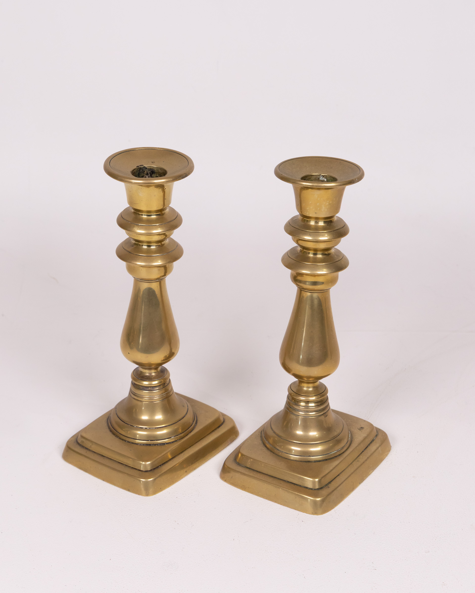Vintage Pair of Brass Candlesticks with Square Bases - On The Square ...