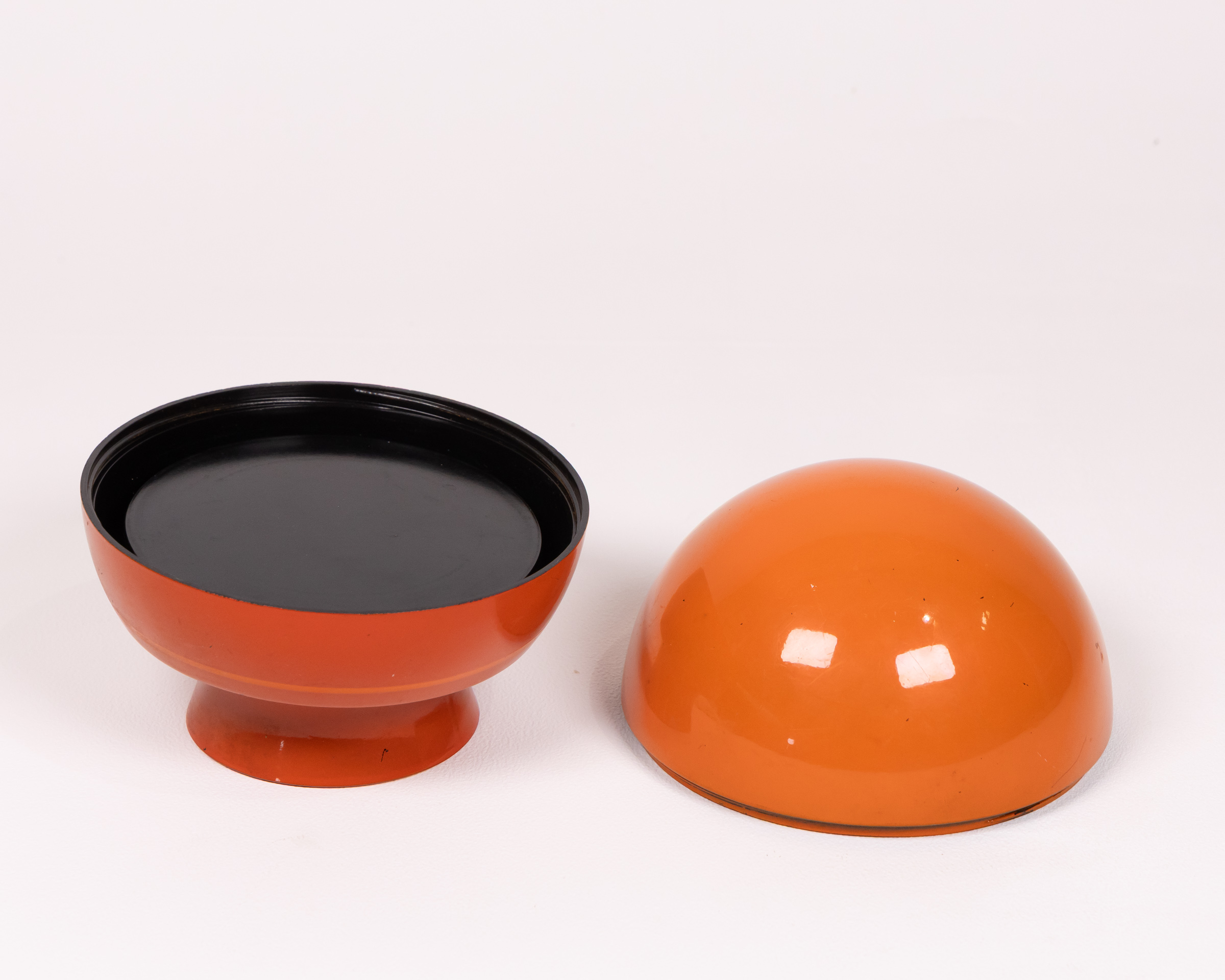 Vintage Spherical Plastic Trinket Box, Orange & Red Dome-Shaped ...