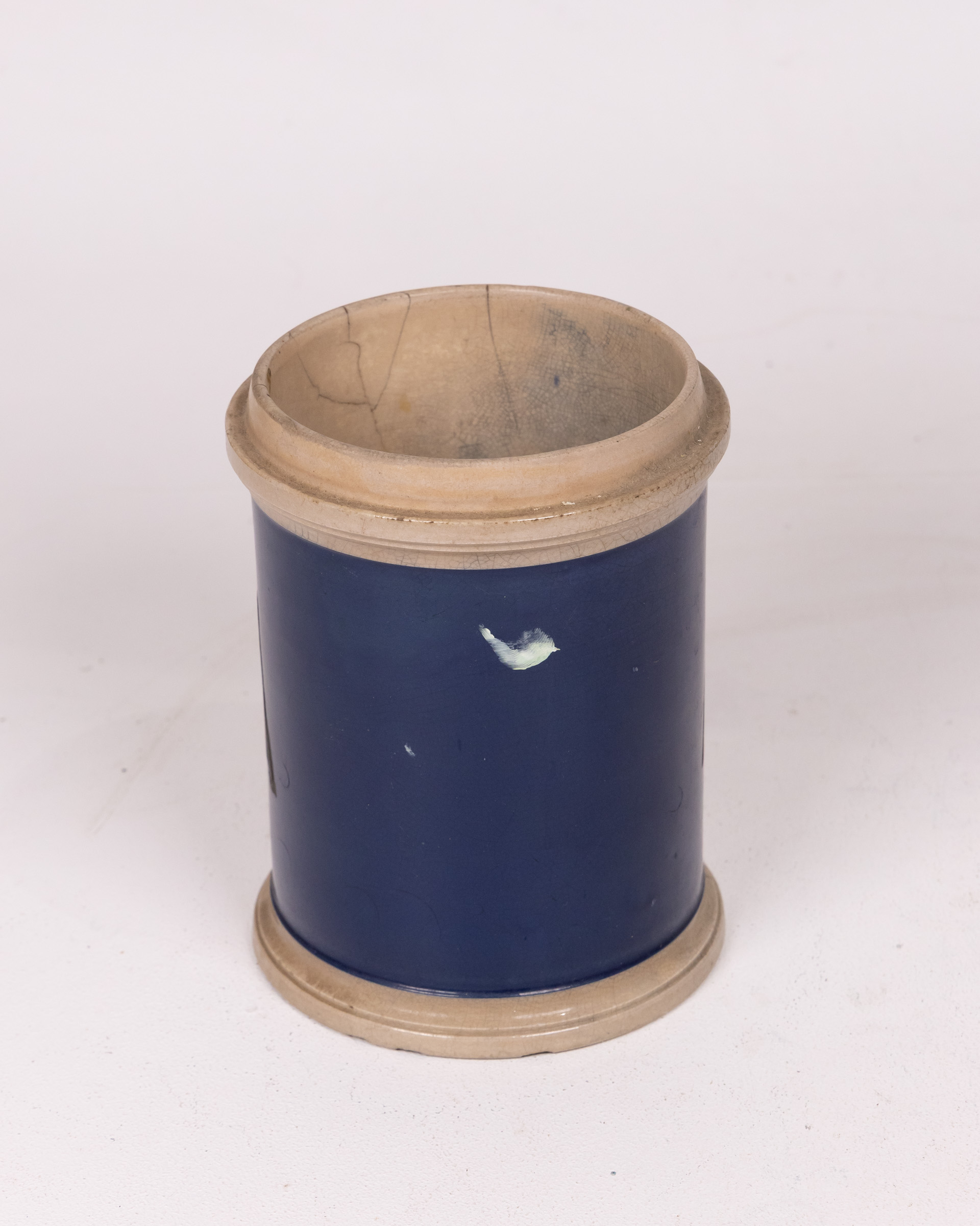 Vintage Blue & Gold Ceramic Cylindrical Container - On The Square Emporium