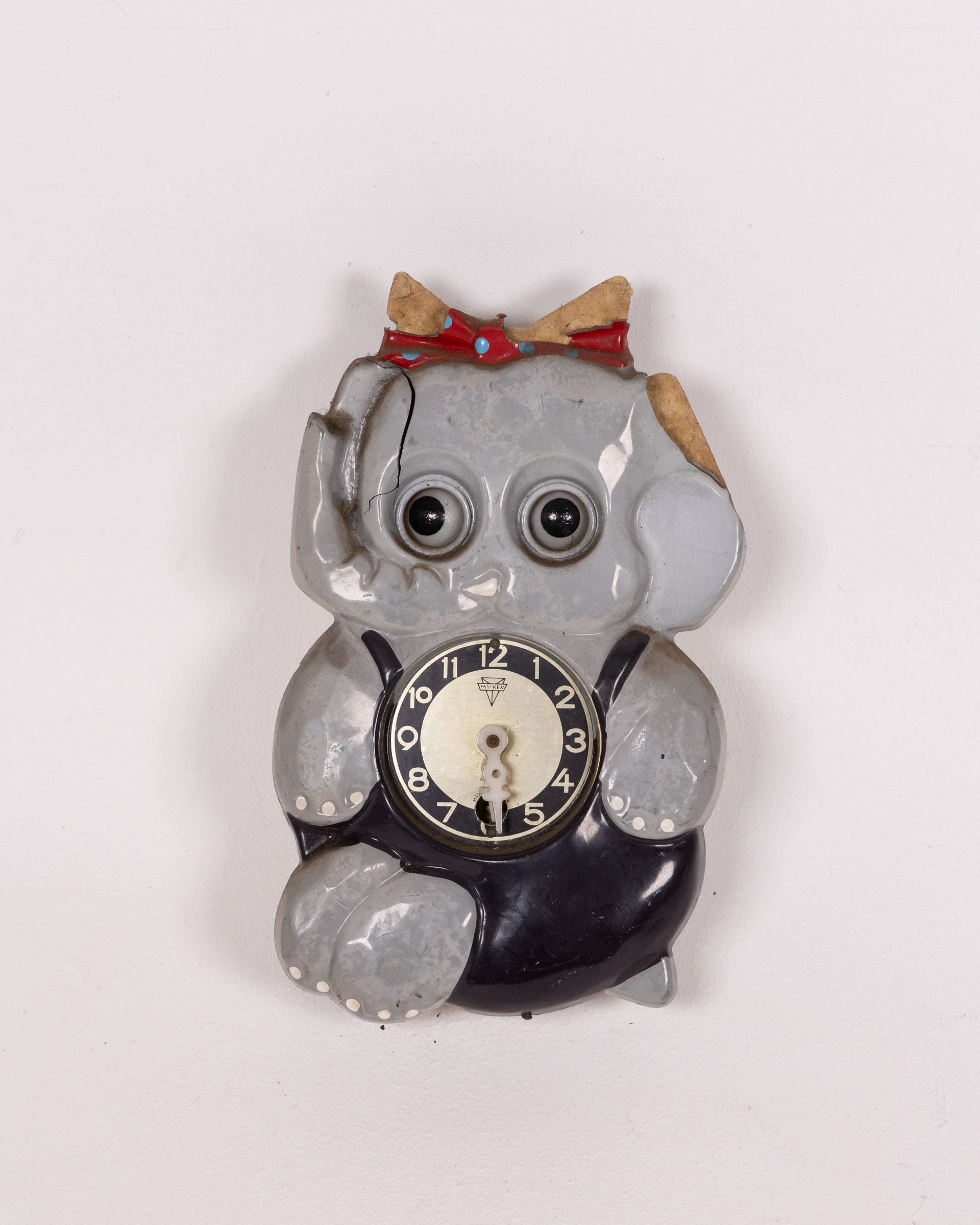 Vintage Novelty Elephant Clock, Grey Plastic with Red Bow, Japan Retro ...