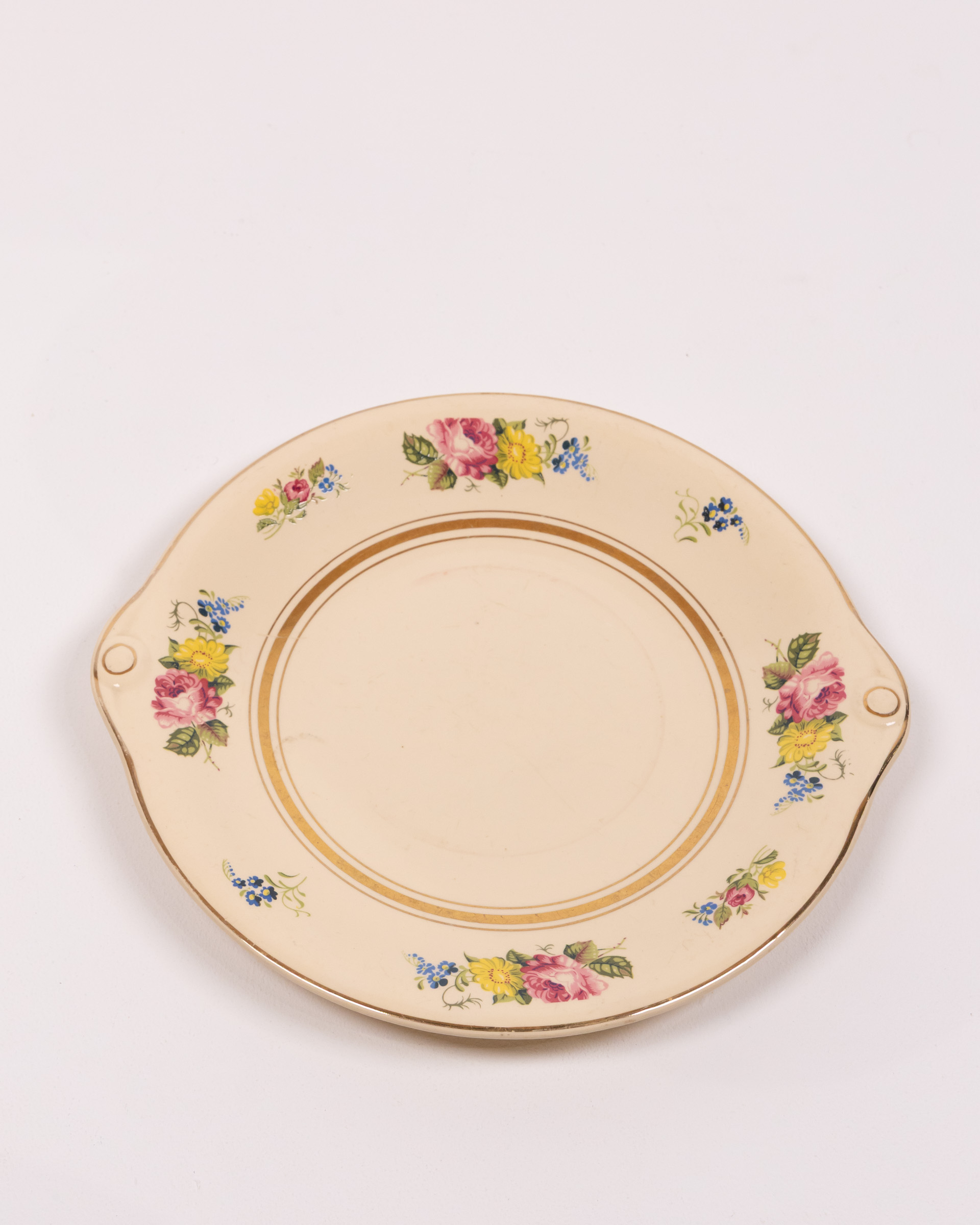 Vintage Wade England Cream Ceramic Handled Plate with Floral & Gold ...