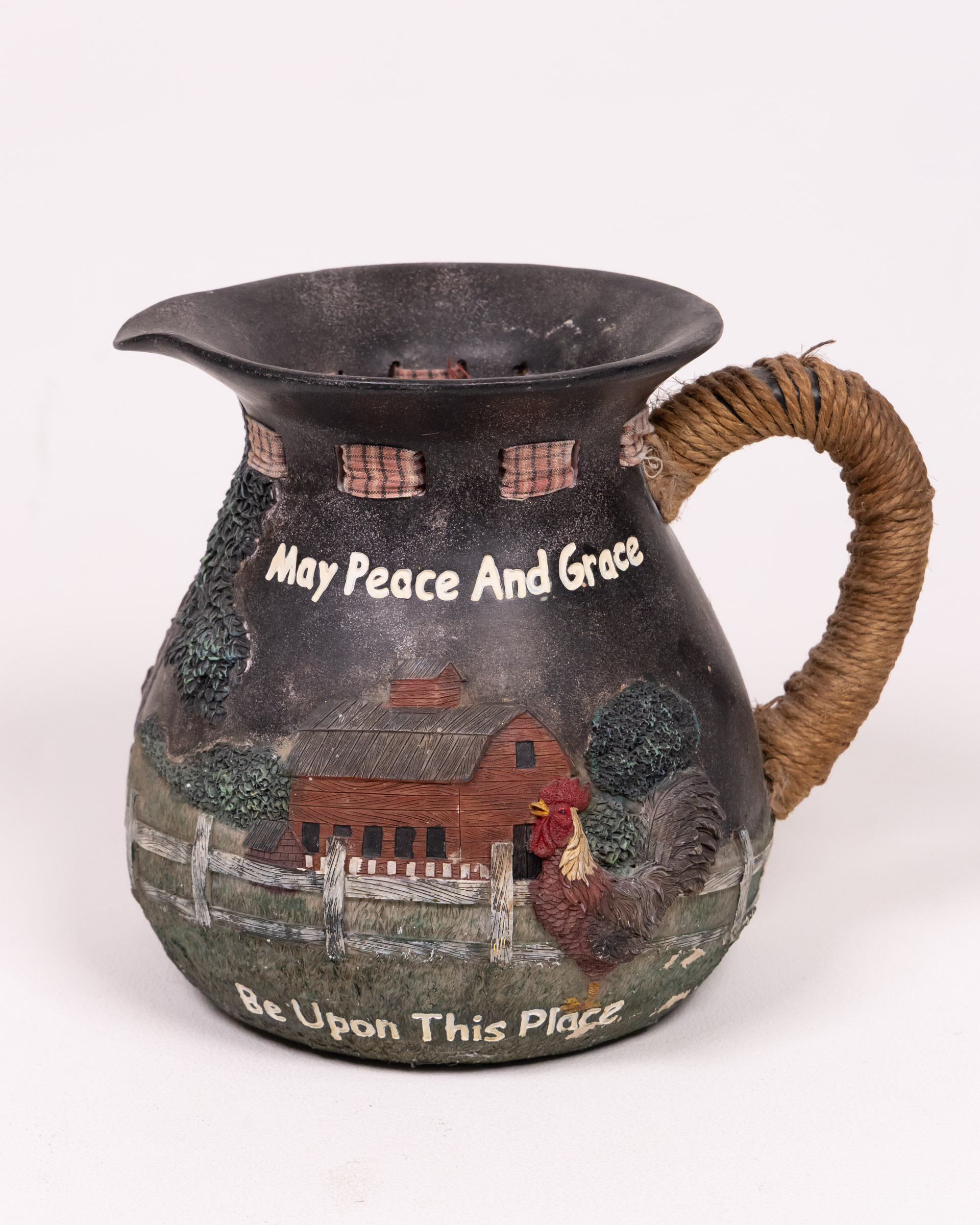 Rustic Countryside Decorative Pitcher Ceramic Barn & Rooster Scene - On ...
