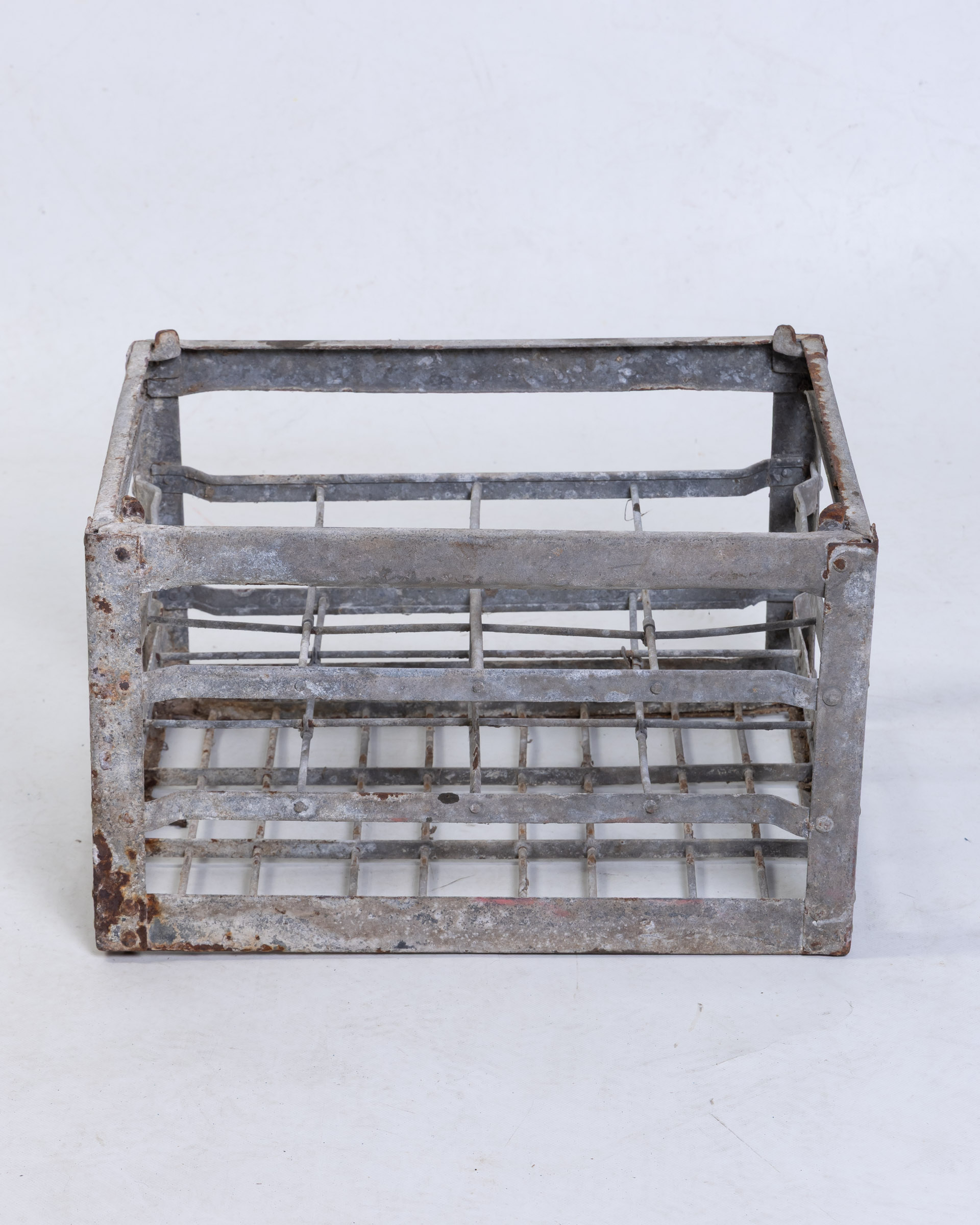 Vintage Industrial Metal Bottle Crate - Rustic Storage & Display Piece ...