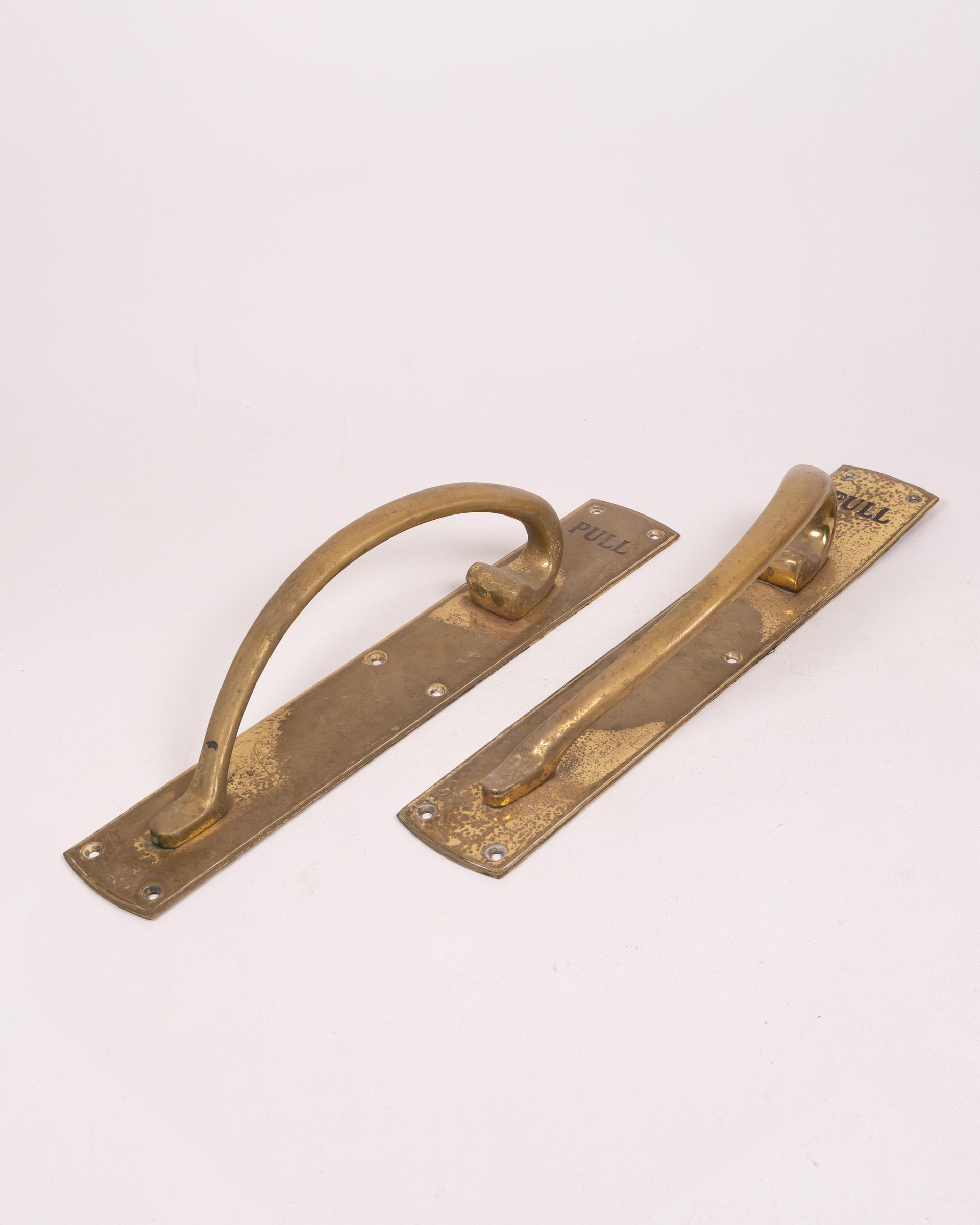 Pair Vintage Style Brass Door Handles Marked 'PULL' Classic Design - On ...