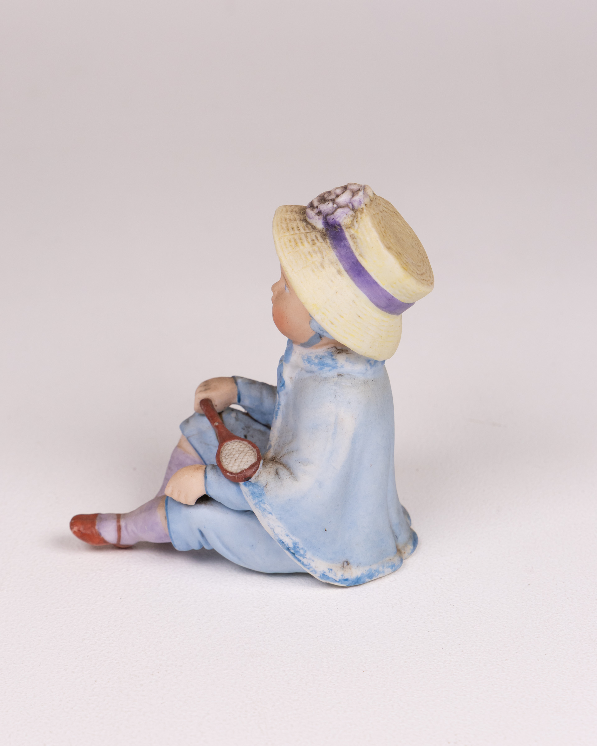 Vintage Hand-Painted Ceramic Boy Figurine with Racket, Blue & Cream ...
