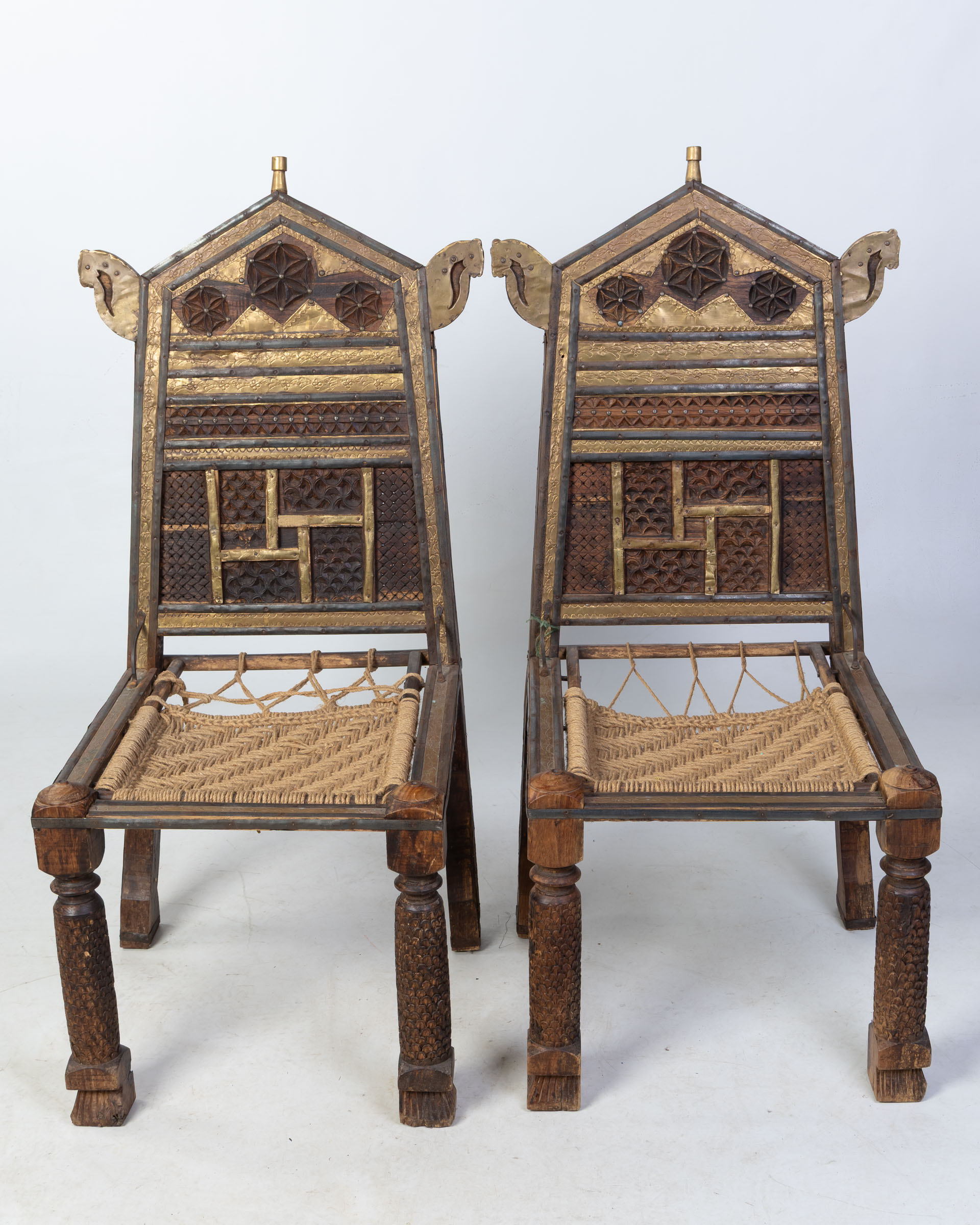Pair of Ornate Decorative Chairs with Woven Seats, Unusual Design - On ...