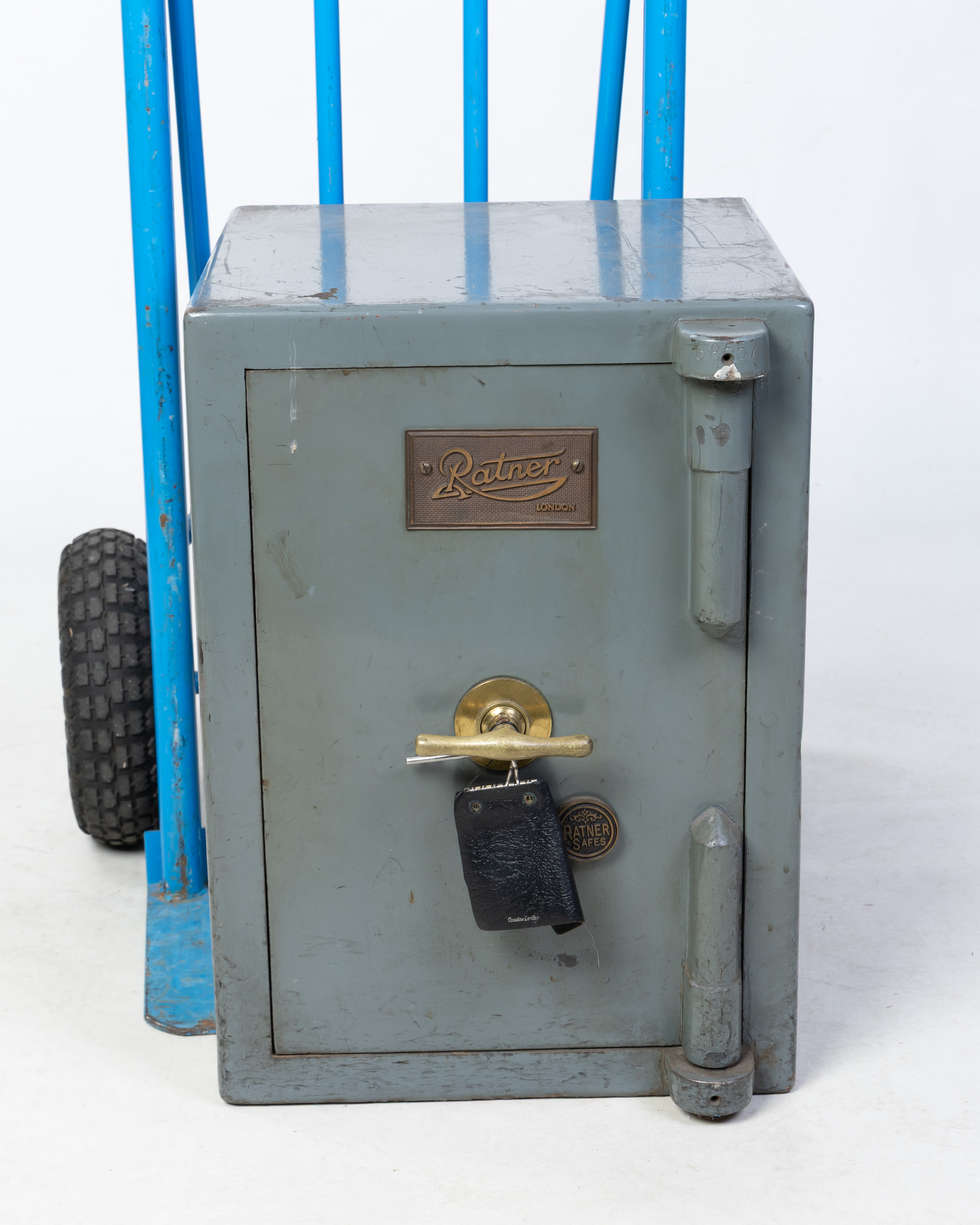 Vintage Ratner Safe, London. Grey Steel Safe with Brass Lock & Key - On ...