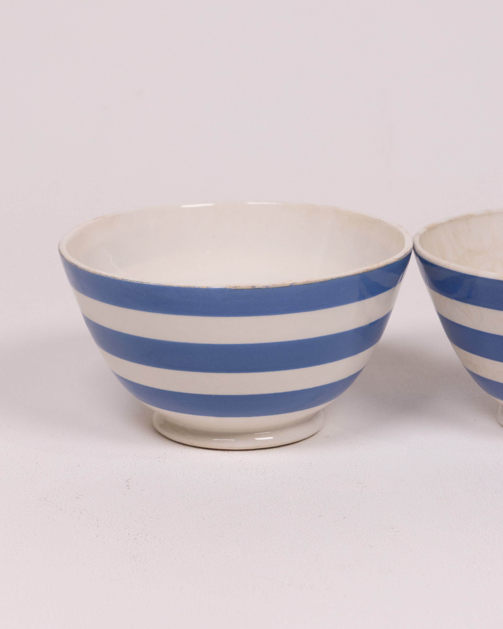 Set of Two Blue and White Striped Ceramic Bowls, Nautical Style - On ...